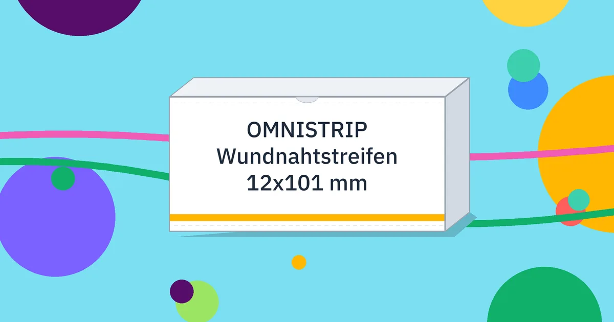 Symbolbild: Packung mit der Aufschrift OMNISTRIP Wundnahtstreifen 12x101 mm (PZN 14443445) – Verfügbarkeit und Bezug in Apotheken in Frankfurt am Main