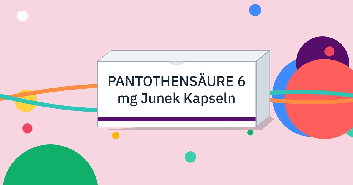 Symbolbild: Packung mit der Aufschrift PANTOTHENSÄURE 6 mg Junek Kapseln (PZN 10053635) – Verfügbarkeit und Bezug in Apotheken in Frankfurt am Main