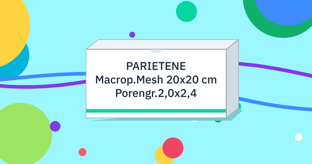 Symbolbild: Packung mit der Aufschrift PARIETENE Macrop.Mesh 20x20 cm Porengr.2,0x2,4 (PZN 11314641) – Verfügbarkeit und Bezug in Apotheken in Frankfurt am Main