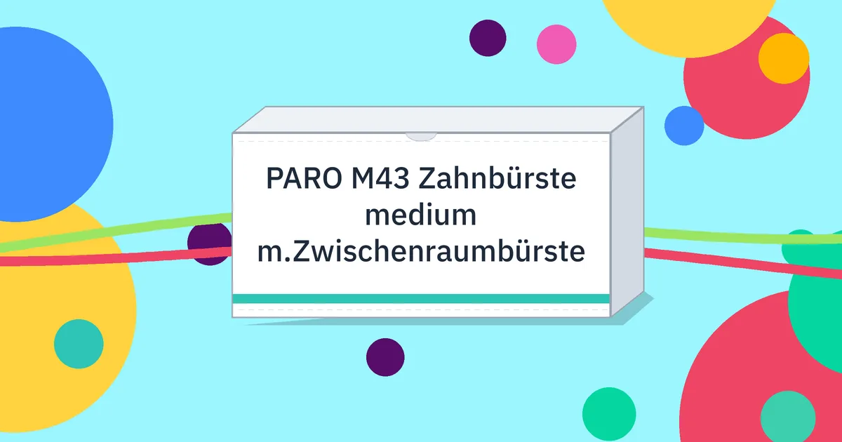 Symbolbild: Packung mit der Aufschrift PARO M43 Zahnbürste medium m.Zwischenraumbürste (PZN 17372119) – Verfügbarkeit und Bezug in Apotheken in Frankfurt am Main