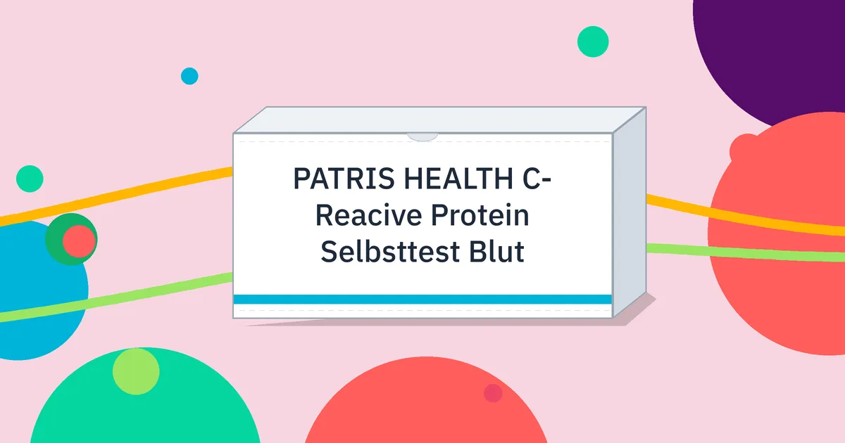 Symbolbild: Packung mit der Aufschrift PATRIS HEALTH C-Reacive Protein Selbsttest Blut (PZN 18133747) – Verfügbarkeit und Bezug in Apotheken in Frankfurt am Main