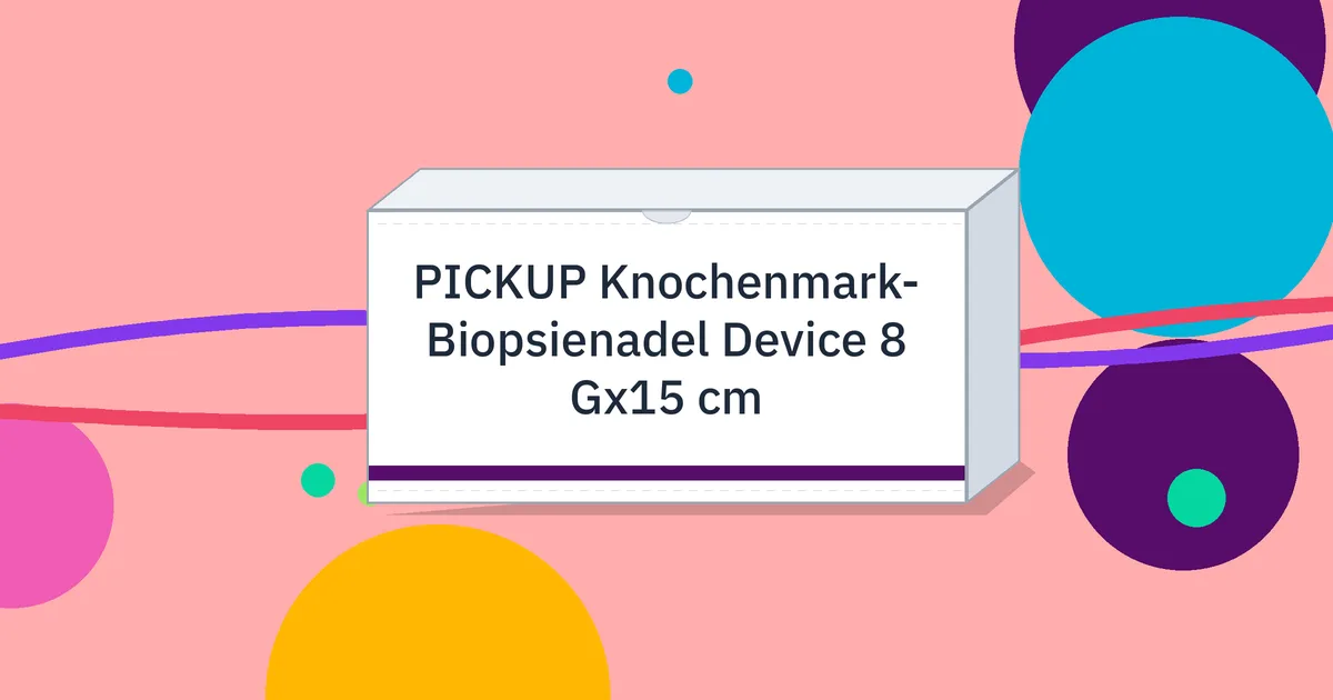 Symbolbild: Packung mit der Aufschrift PICKUP Knochenmark-Biopsienadel Device 8 Gx15 cm (PZN 16946794) – Verfügbarkeit und Bezug in Apotheken in Frankfurt am Main