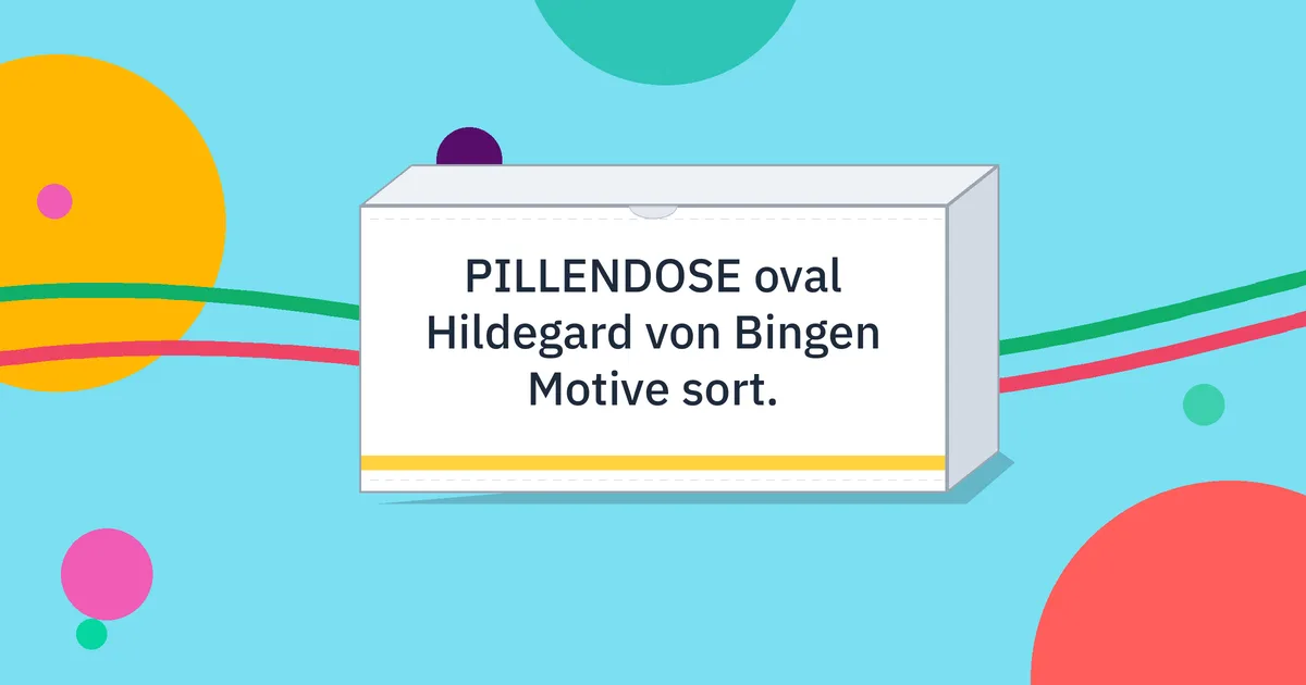 Symbolbild: Packung mit der Aufschrift PILLENDOSE oval Hildegard von Bingen Motive sort. (PZN 14155479) – Verfügbarkeit und Bezug in Apotheken in Frankfurt am Main