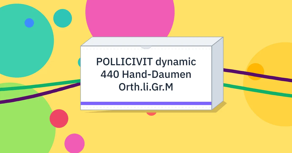 Symbolbild: Packung mit der Aufschrift POLLICIVIT dynamic 440 Hand-Daumen Orth.li.Gr.M (PZN 11608756) – Verfügbarkeit und Bezug in Apotheken in Frankfurt am Main