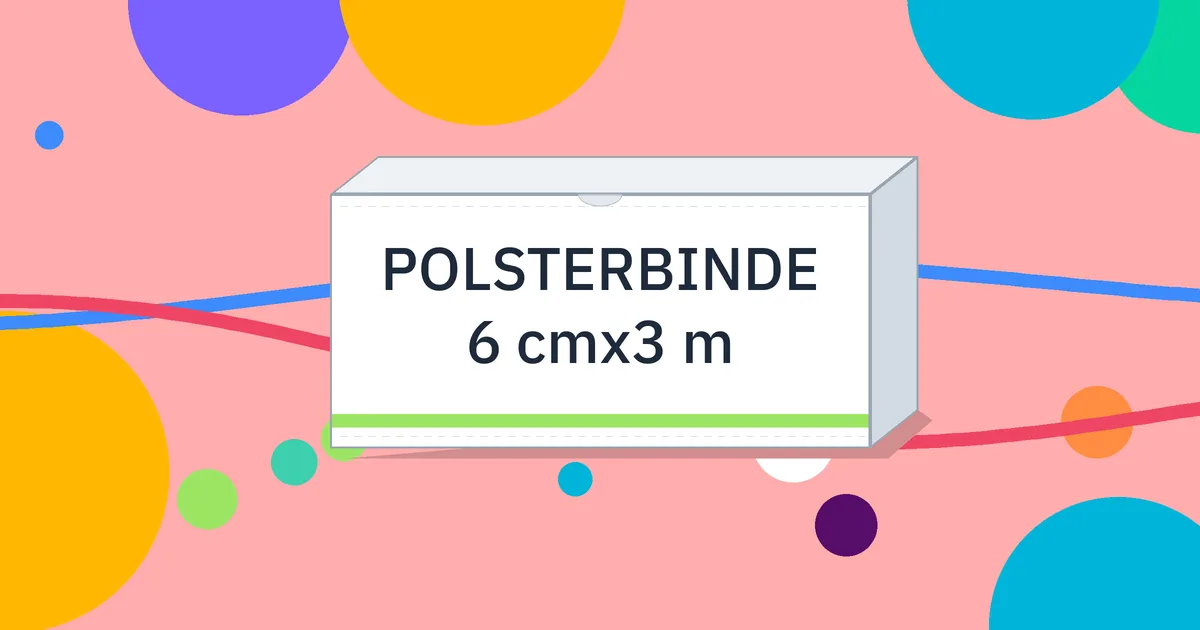 Symbolbild: Packung mit der Aufschrift POLSTERBINDE 6 cmx3 m (PZN 09769015) – Verfügbarkeit und Bezug in Apotheken in Frankfurt am Main