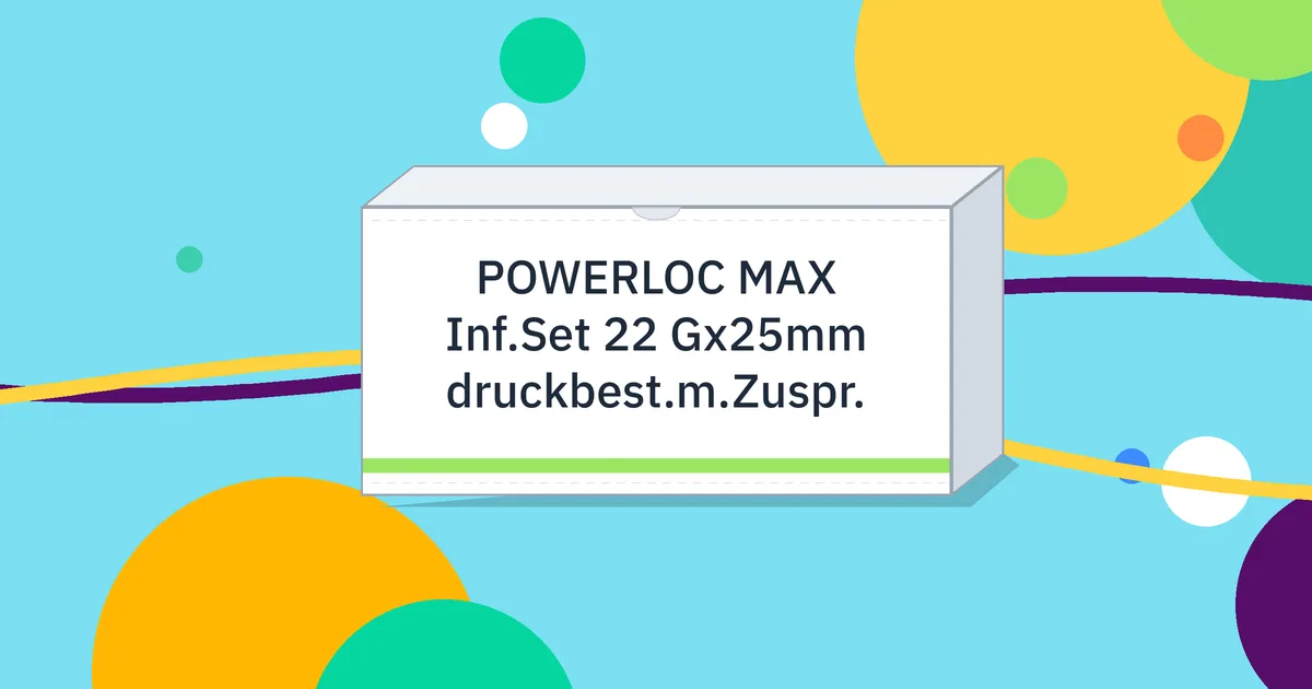 Symbolbild: Packung mit der Aufschrift POWERLOC MAX Inf.Set 22 Gx25mm druckbest.m.Zuspr. (PZN 18816328) – Verfügbarkeit und Bezug in Apotheken in Frankfurt am Main