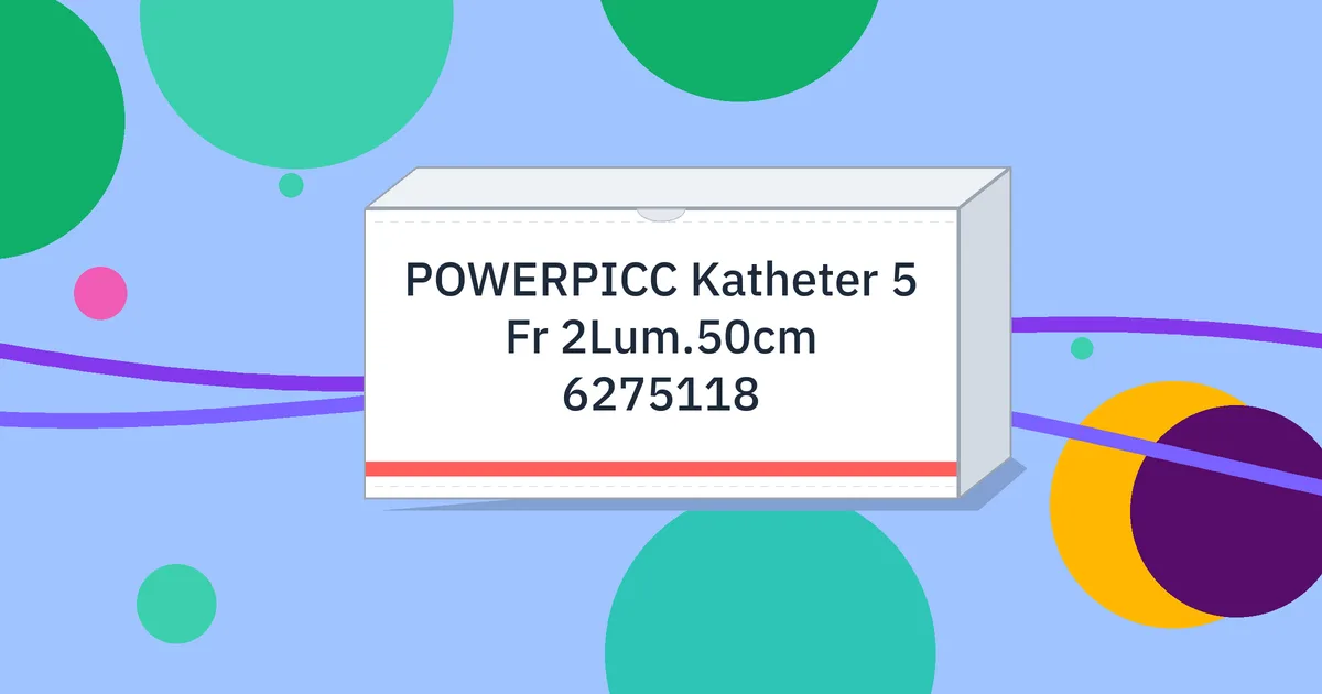 Symbolbild: Packung mit der Aufschrift POWERPICC Katheter 5 Fr 2Lum.50cm 6275118 (PZN 07323232) – Verfügbarkeit und Bezug in Apotheken in Frankfurt am Main