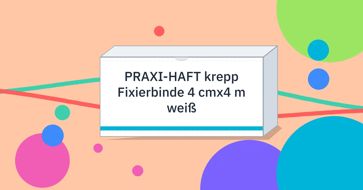 Symbolbild: Packung mit der Aufschrift PRAXI-HAFT krepp Fixierbinde 4 cmx4 m weiß (PZN 12826521) – Verfügbarkeit und Bezug in Apotheken in Frankfurt am Main