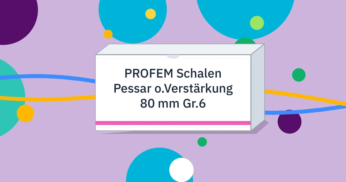 Symbolbild: Packung mit der Aufschrift PROFEM Schalen Pessar o.Verstärkung 80 mm Gr.6 (PZN 11673162) – Verfügbarkeit und Bezug in Apotheken in Frankfurt am Main