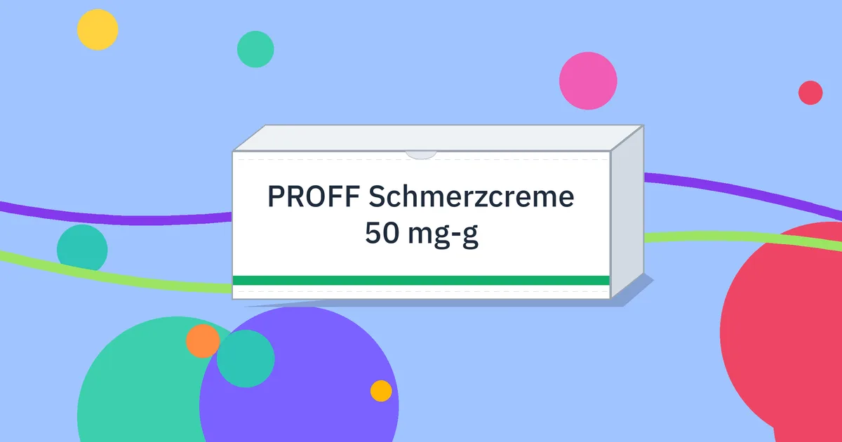Symbolbild: Packung mit der Aufschrift PROFF Schmerzcreme 50 mg-g (PZN 11072451) – Verfügbarkeit und Bezug in Apotheken in Frankfurt am Main