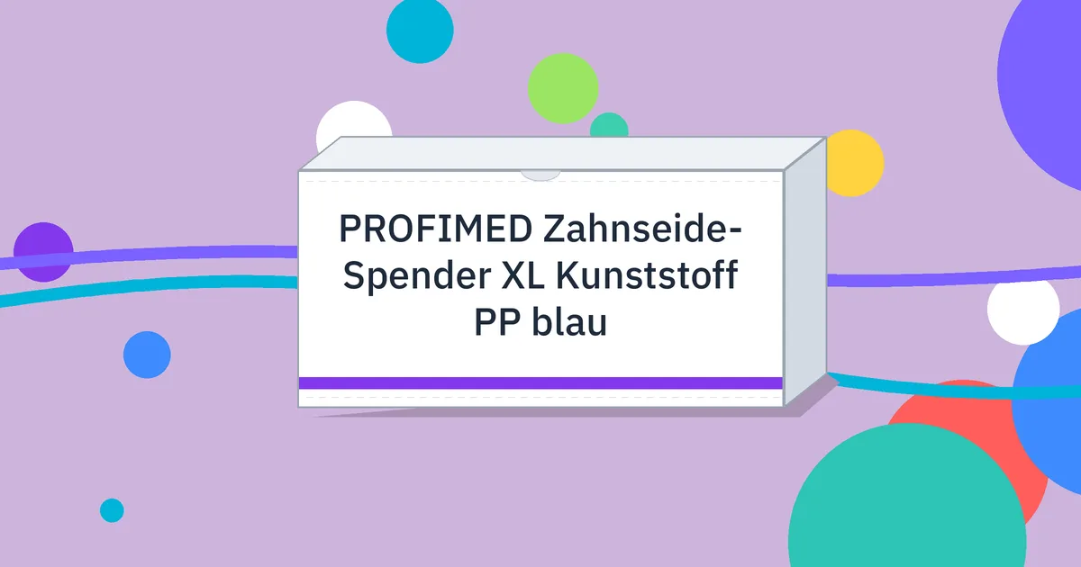 Symbolbild: Packung mit der Aufschrift PROFIMED Zahnseide-Spender XL Kunststoff PP blau (PZN 16588722) – Verfügbarkeit und Bezug in Apotheken in Frankfurt am Main