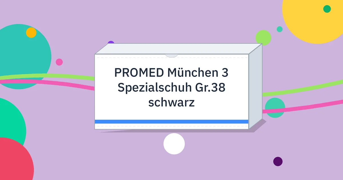 Symbolbild: Packung mit der Aufschrift PROMED München 3 Spezialschuh Gr.38 schwarz (PZN 11711750) – Verfügbarkeit und Bezug in Apotheken in Frankfurt am Main