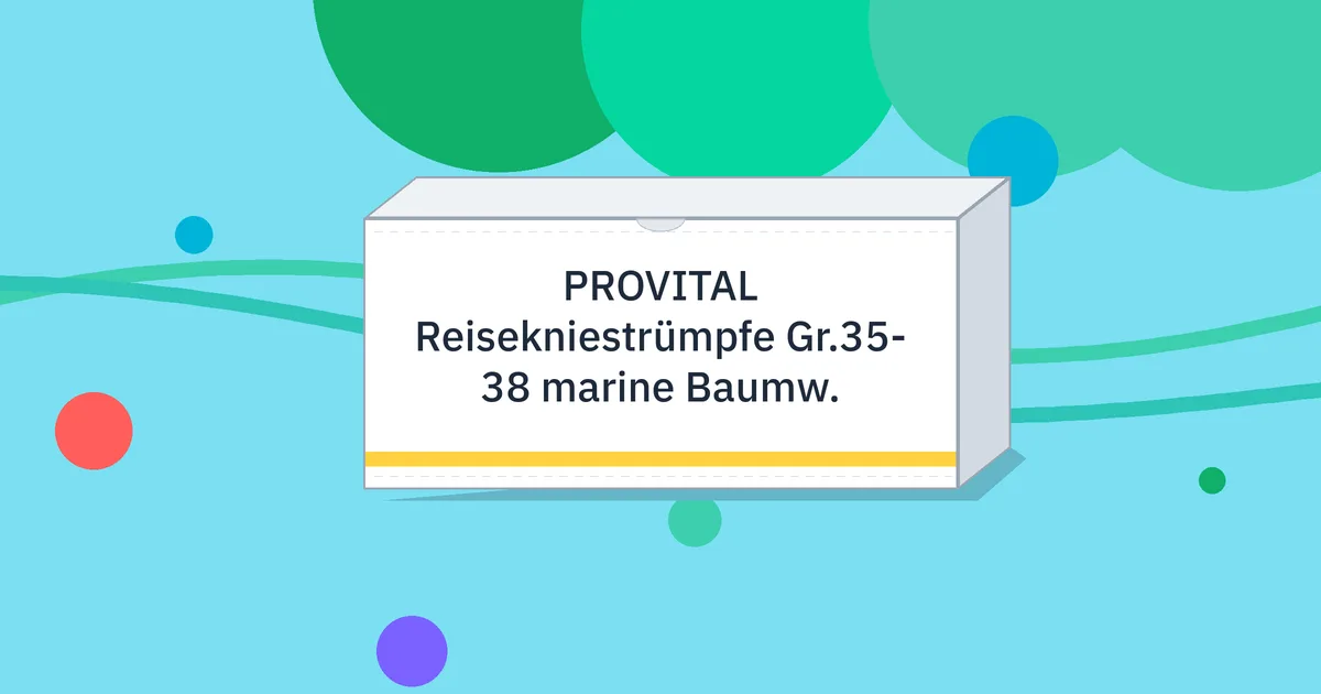 Symbolbild: Packung mit der Aufschrift PROVITAL Reisekniestrümpfe Gr.35-38 marine Baumw. (PZN 09519790) – Verfügbarkeit und Bezug in Apotheken in Frankfurt am Main
