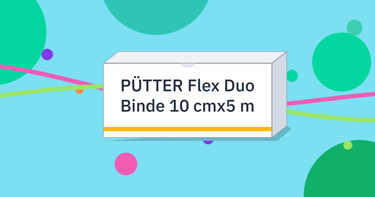 Symbolbild: Packung mit der Aufschrift PÜTTER Flex Duo Binde 10 cmx5 m (PZN 18803722) – Verfügbarkeit und Bezug in Apotheken in Frankfurt am Main
