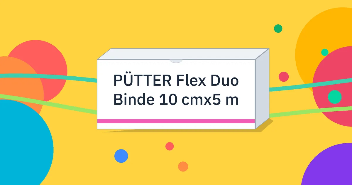 Symbolbild: Packung mit der Aufschrift PÜTTER Flex Duo Binde 10 cmx5 m (PZN 03541239) – Verfügbarkeit und Bezug in Apotheken in Frankfurt am Main