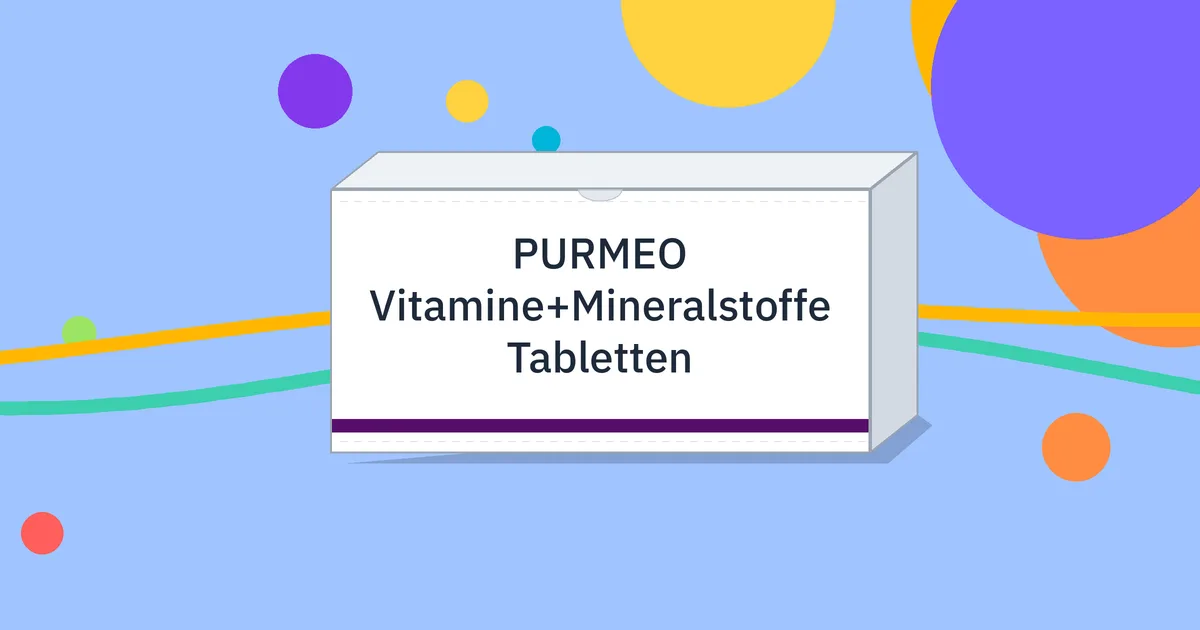 Symbolbild: Packung mit der Aufschrift PURMEO Vitamine+Mineralstoffe Tabletten (PZN 18352923) – Verfügbarkeit und Bezug in Apotheken in Frankfurt am Main