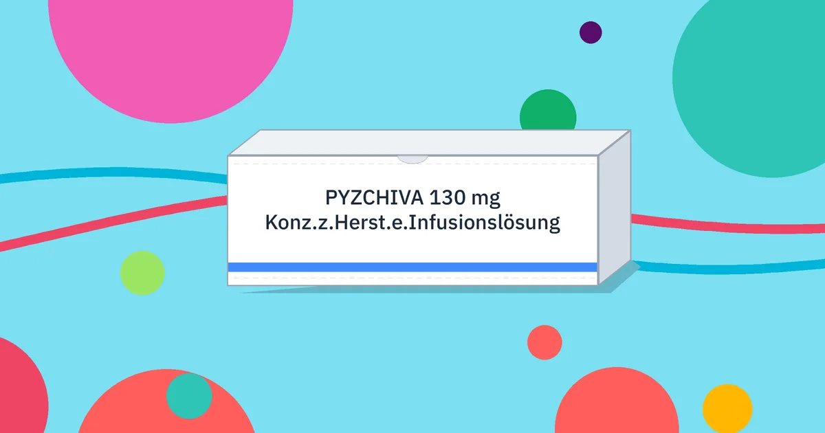 Symbolbild: Packung mit der Aufschrift PYZCHIVA 130 mg Konz.z.Herst.e.Infusionslösung (PZN 19666233) – Verfügbarkeit und Bezug in Apotheken in Frankfurt am Main