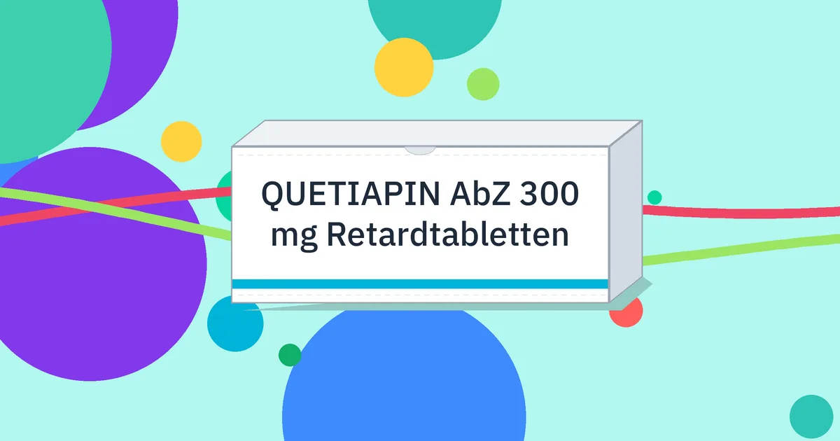 Symbolbild: Packung mit der Aufschrift QUETIAPIN AbZ 300 mg Retardtabletten (PZN 09272846) – Verfügbarkeit und Bezug in Apotheken in Frankfurt am Main