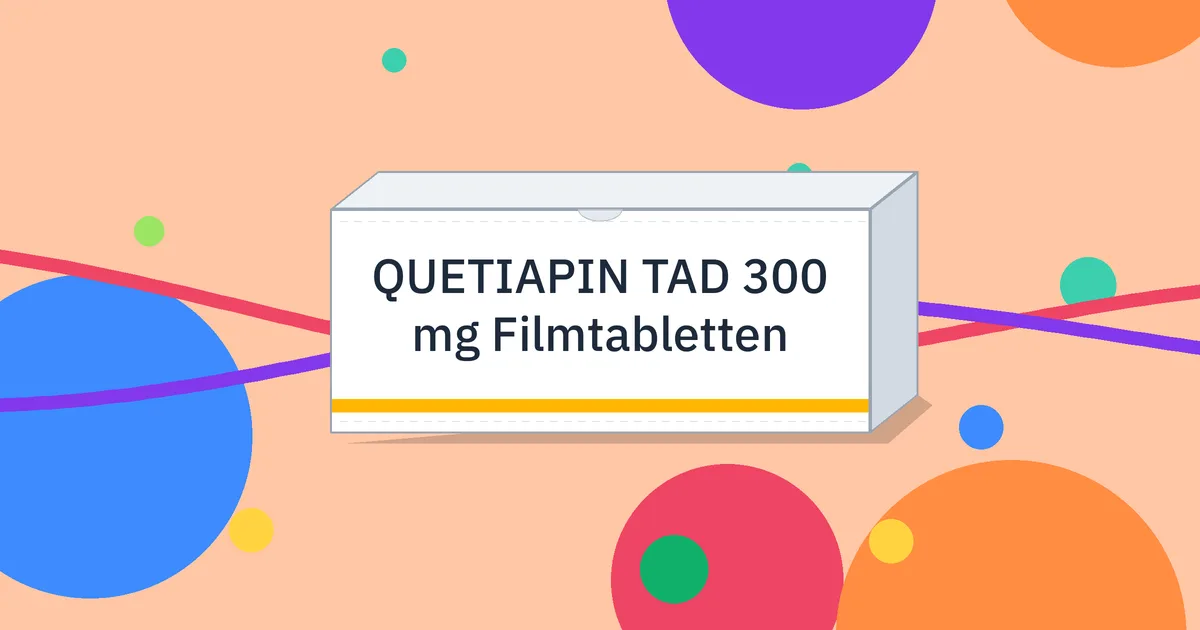 Symbolbild: Packung mit der Aufschrift QUETIAPIN TAD 300 mg Filmtabletten (PZN 13815962) – Verfügbarkeit und Bezug in Apotheken in Frankfurt am Main