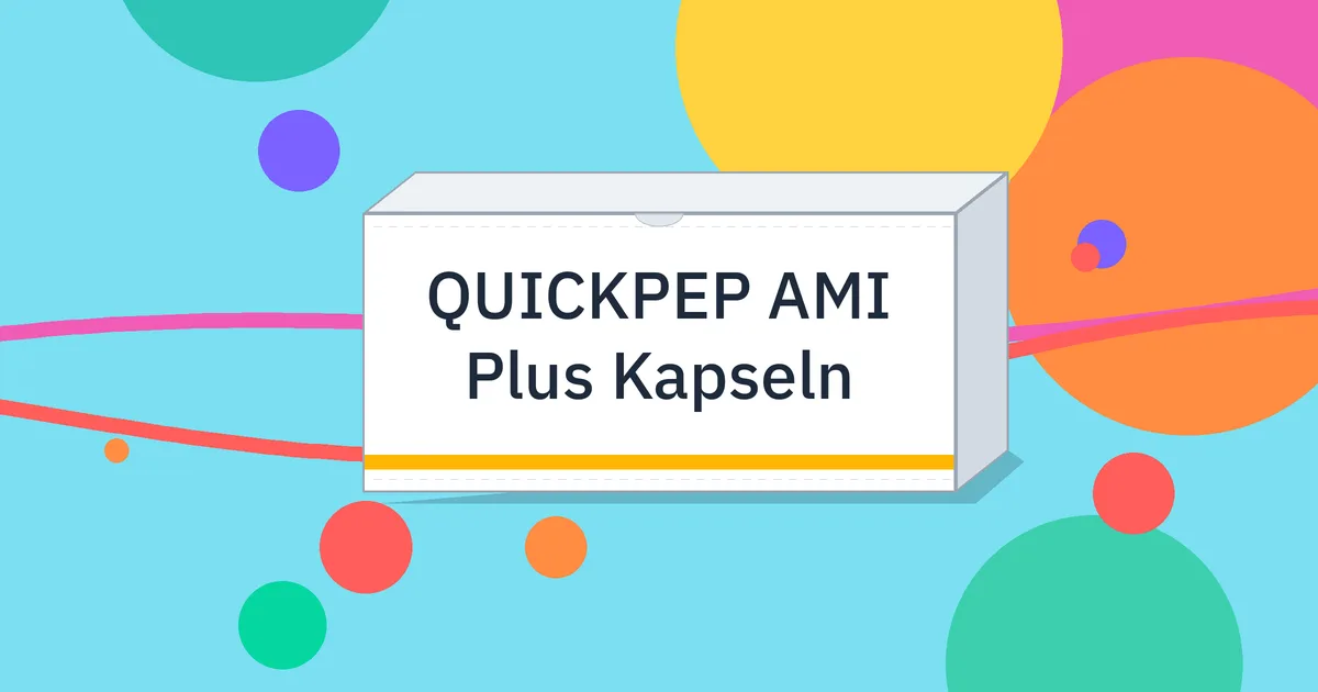 Symbolbild: Packung mit der Aufschrift QUICKPEP AMI Plus Kapseln (PZN 19533992) – Verfügbarkeit und Bezug in Apotheken in Frankfurt am Main