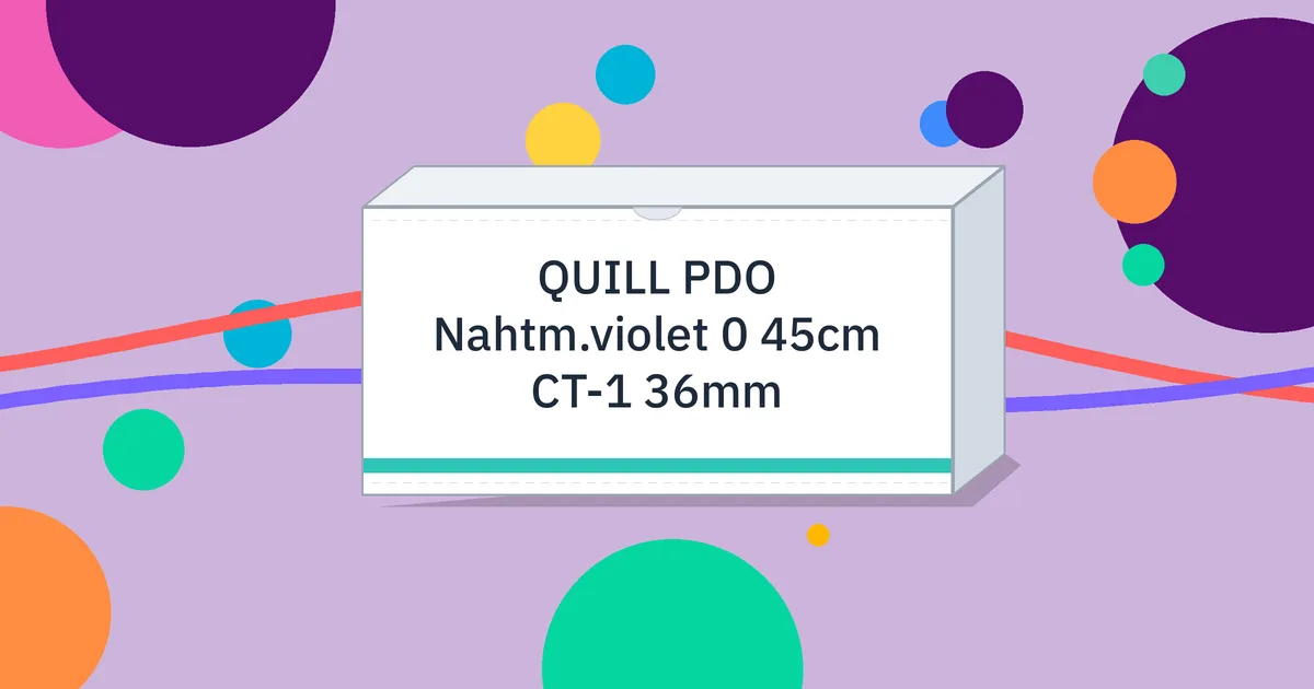 Symbolbild: Packung mit der Aufschrift QUILL PDO Nahtm.violet 0 45cm CT-1 36mm (PZN 17990018) – Verfügbarkeit und Bezug in Apotheken in Frankfurt am Main