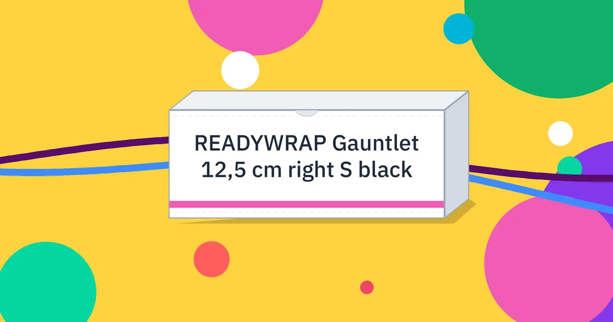 Symbolbild: Packung mit der Aufschrift READYWRAP Gauntlet 12,5 cm right S black (PZN 16567140) – Verfügbarkeit und Bezug in Apotheken in Frankfurt am Main