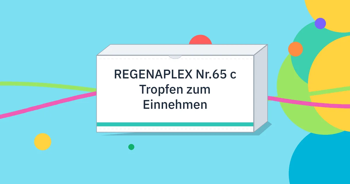 Symbolbild: Packung mit der Aufschrift REGENAPLEX Nr.65 c Tropfen zum Einnehmen (PZN 04178427) – Verfügbarkeit und Bezug in Apotheken in Frankfurt am Main