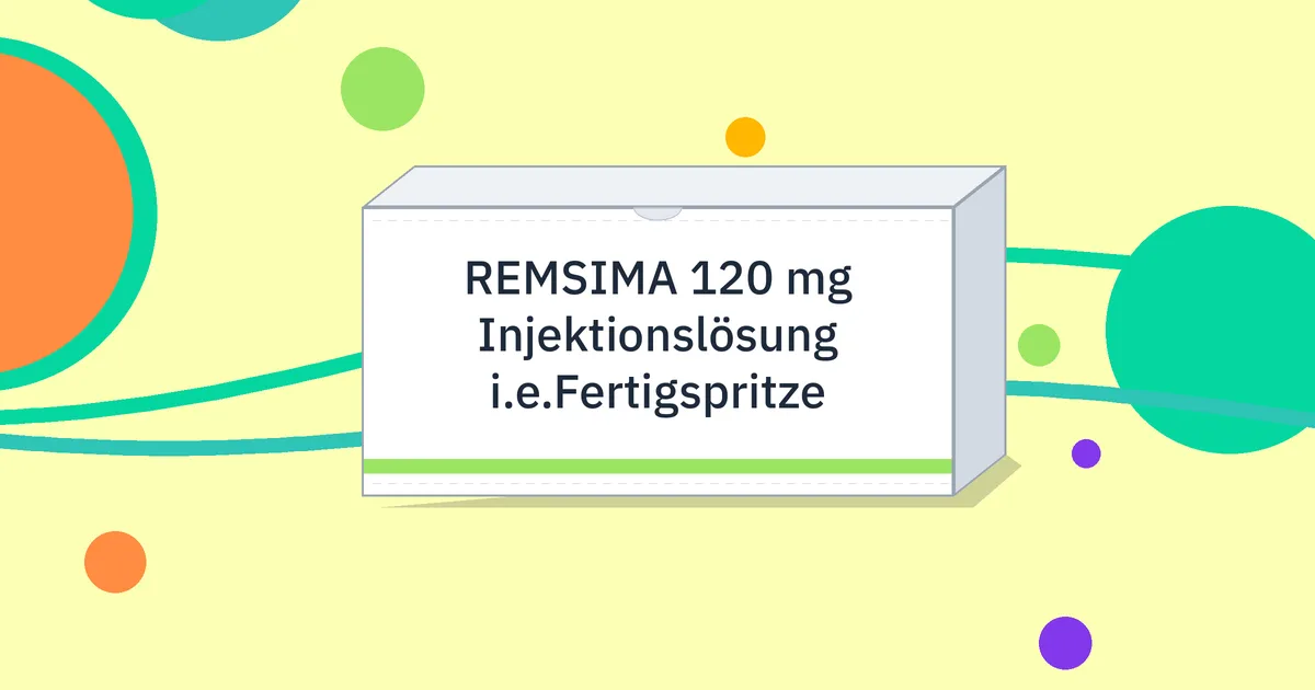 Symbolbild: Packung mit der Aufschrift REMSIMA 120 mg Injektionslösung i.e.Fertigspritze (PZN 17390488) – Verfügbarkeit und Bezug in Apotheken in Frankfurt am Main