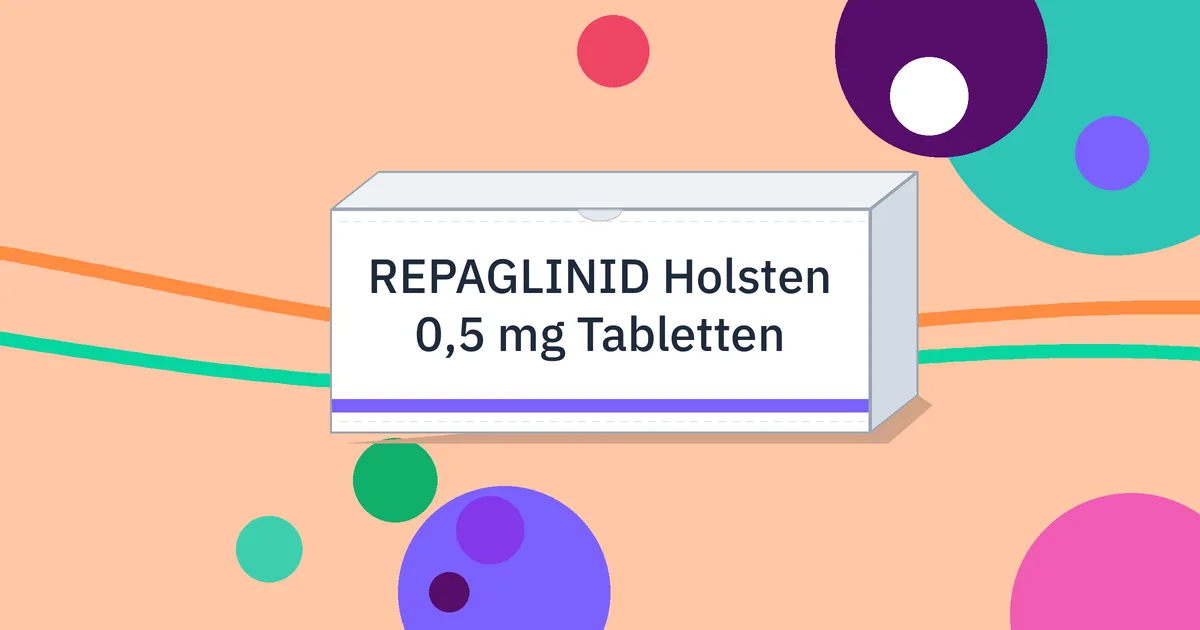Symbolbild: Packung mit der Aufschrift REPAGLINID Holsten 0,5 mg Tabletten (PZN 12553224) – Verfügbarkeit und Bezug in Apotheken in Frankfurt am Main