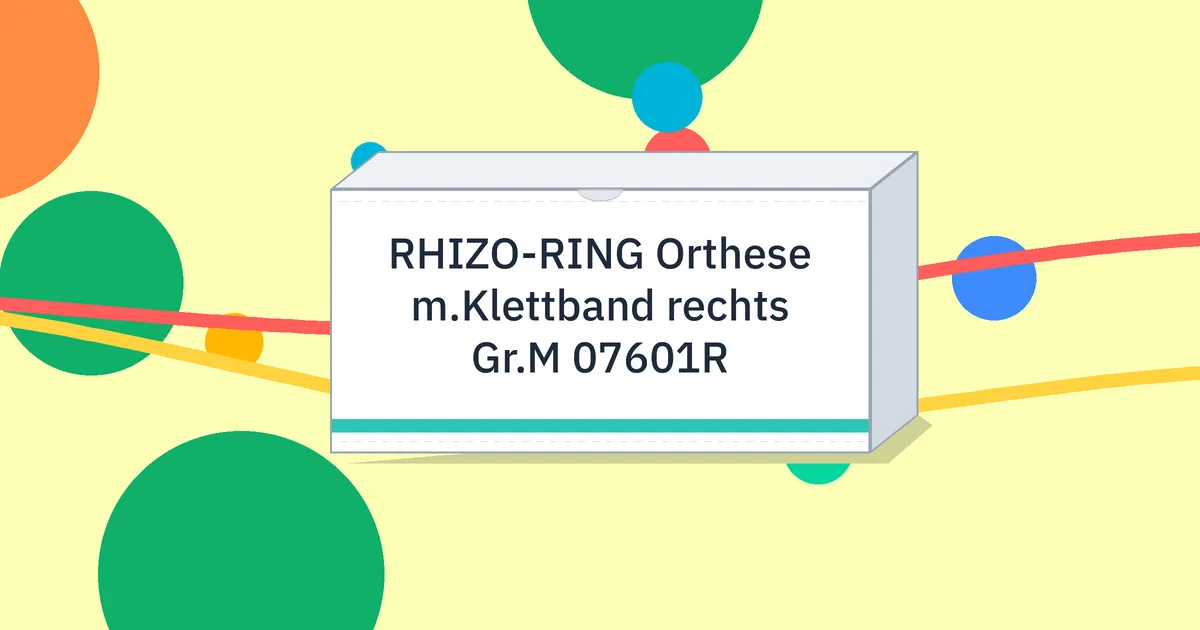 Symbolbild: Packung mit der Aufschrift RHIZO-RING Orthese m.Klettband rechts Gr.M 07601R (PZN 08733558) – Verfügbarkeit und Bezug in Apotheken in Frankfurt am Main