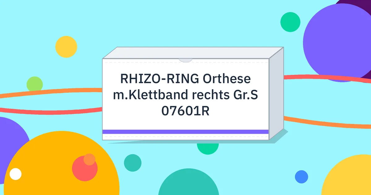 Symbolbild: Packung mit der Aufschrift RHIZO-RING Orthese m.Klettband rechts Gr.S 07601R (PZN 08733541) – Verfügbarkeit und Bezug in Apotheken in Frankfurt am Main
