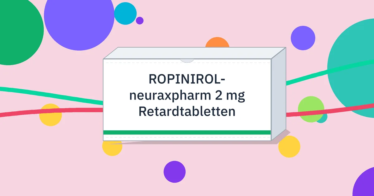 Symbolbild: Packung mit der Aufschrift ROPINIROL-neuraxpharm 2 mg Retardtabletten (PZN 09228638) – Verfügbarkeit und Bezug in Apotheken in Frankfurt am Main