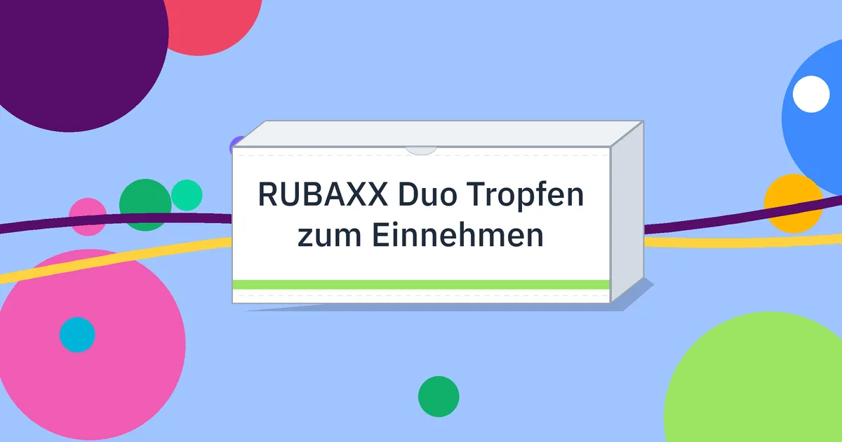 Symbolbild: Packung mit der Aufschrift RUBAXX Duo Tropfen zum Einnehmen (PZN 16120887) – Verfügbarkeit und Bezug in Apotheken in Frankfurt am Main
