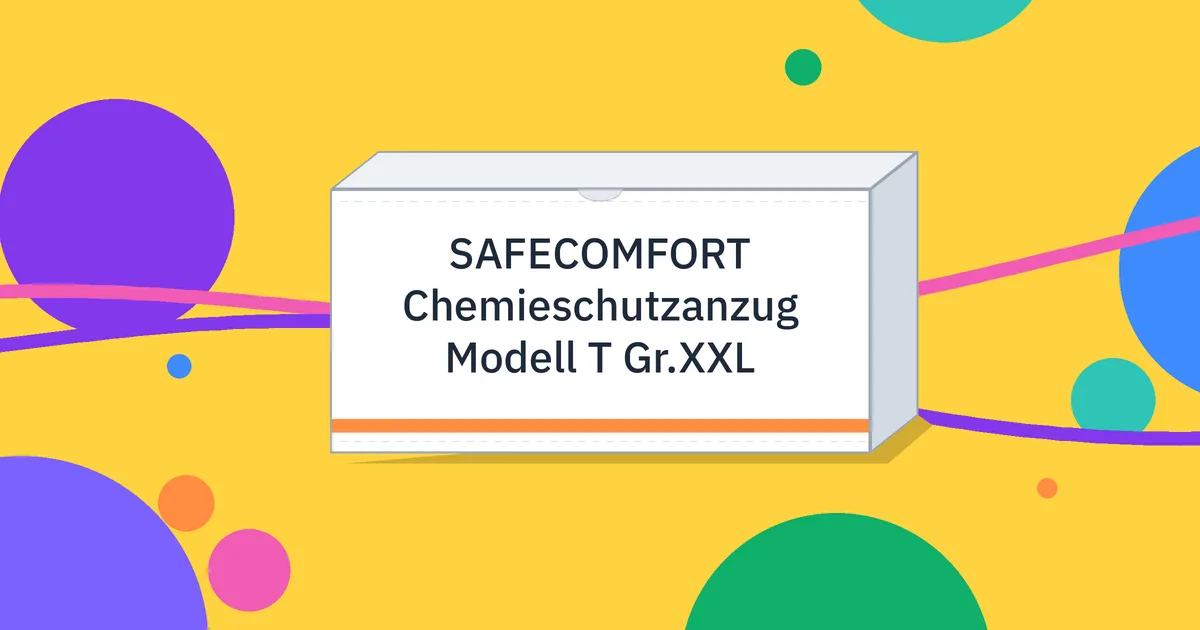 Symbolbild: Packung mit der Aufschrift SAFECOMFORT Chemieschutzanzug Modell T Gr.XXL (PZN 15305567) – Verfügbarkeit und Bezug in Apotheken in Frankfurt am Main