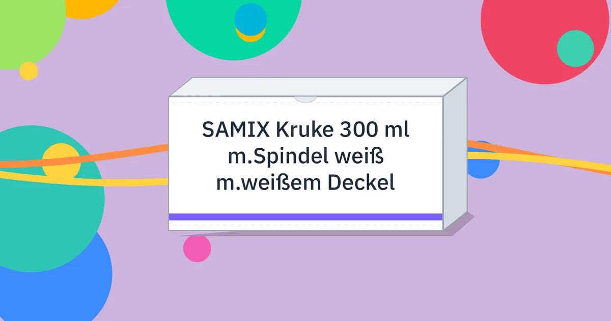 Symbolbild: Packung mit der Aufschrift SAMIX Kruke 300 ml m.Spindel weiß m.weißem Deckel (PZN 19987894) – Verfügbarkeit und Bezug in Apotheken in Frankfurt am Main