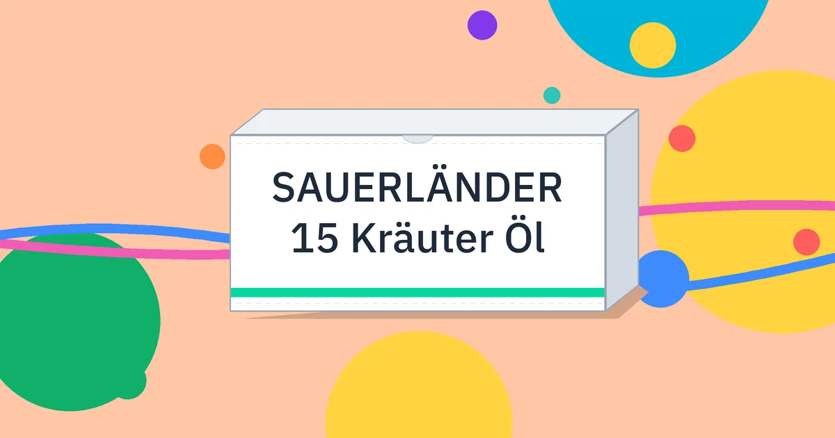 Symbolbild: Packung mit der Aufschrift SAUERLÄNDER 15 Kräuter Öl (PZN 04925462) – Verfügbarkeit und Bezug in Apotheken in Frankfurt am Main