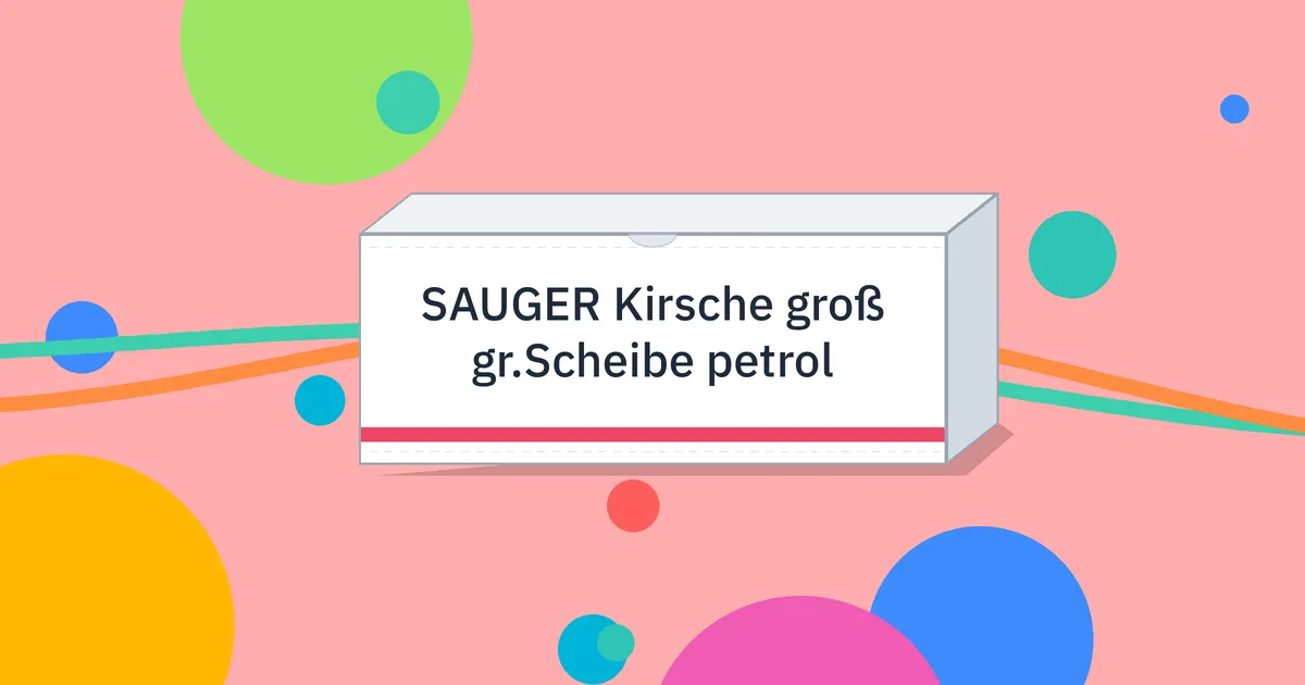Symbolbild: Packung mit der Aufschrift SAUGER Kirsche groß gr.Scheibe petrol (PZN 08542781) – Verfügbarkeit und Bezug in Apotheken in Frankfurt am Main