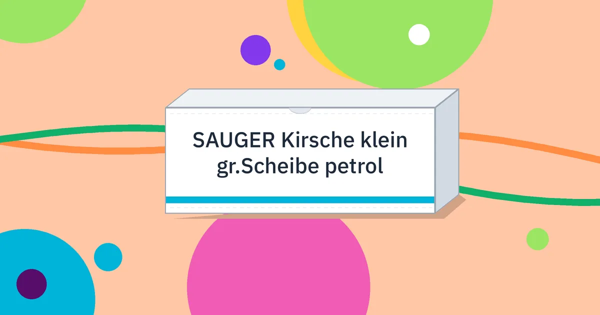 Symbolbild: Packung mit der Aufschrift SAUGER Kirsche klein gr.Scheibe petrol (PZN 08542746) – Verfügbarkeit und Bezug in Apotheken in Frankfurt am Main