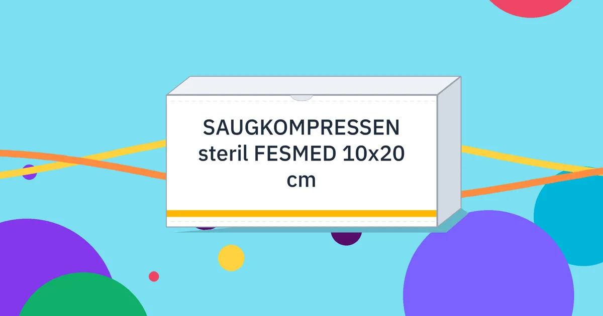 Symbolbild: Packung mit der Aufschrift SAUGKOMPRESSEN steril FESMED 10x20 cm (PZN 19188905) – Verfügbarkeit und Bezug in Apotheken in Frankfurt am Main