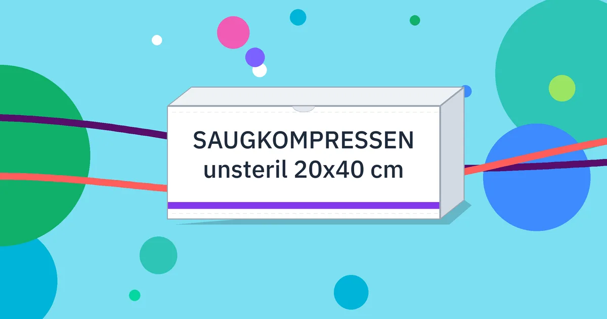 Symbolbild: Packung mit der Aufschrift SAUGKOMPRESSEN unsteril 20x40 cm (PZN 02070826) – Verfügbarkeit und Bezug in Apotheken in Frankfurt am Main