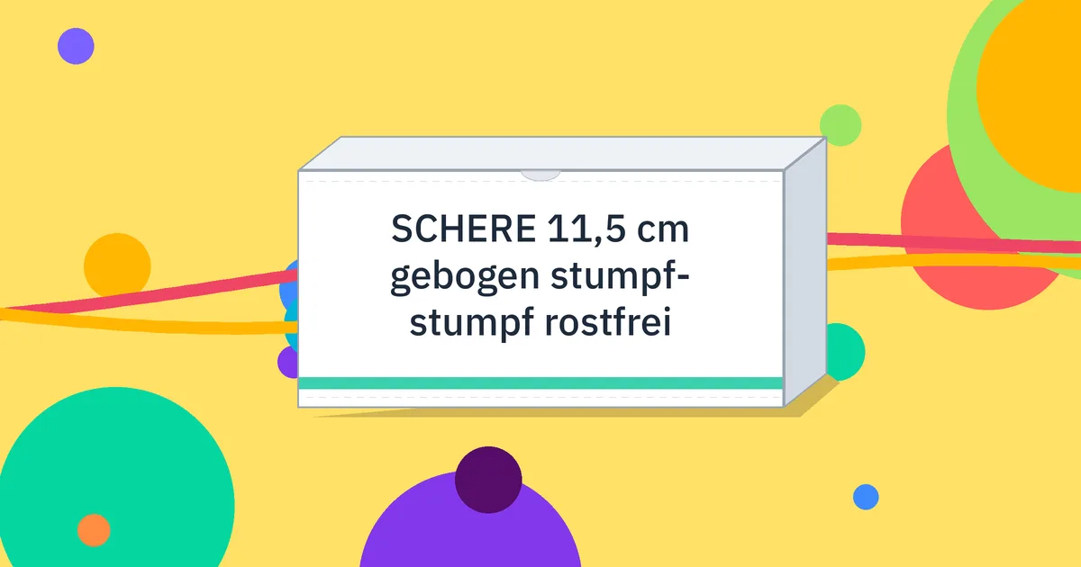 Symbolbild: Packung mit der Aufschrift SCHERE 11,5 cm gebogen stumpf-stumpf rostfrei (PZN 06805070) – Verfügbarkeit und Bezug in Apotheken in Frankfurt am Main