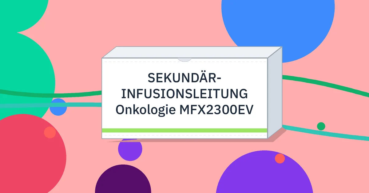 Symbolbild: Packung mit der Aufschrift SEKUNDÄR-INFUSIONSLEITUNG Onkologie MFX2300EV (PZN 13589454) – Verfügbarkeit und Bezug in Apotheken in Frankfurt am Main