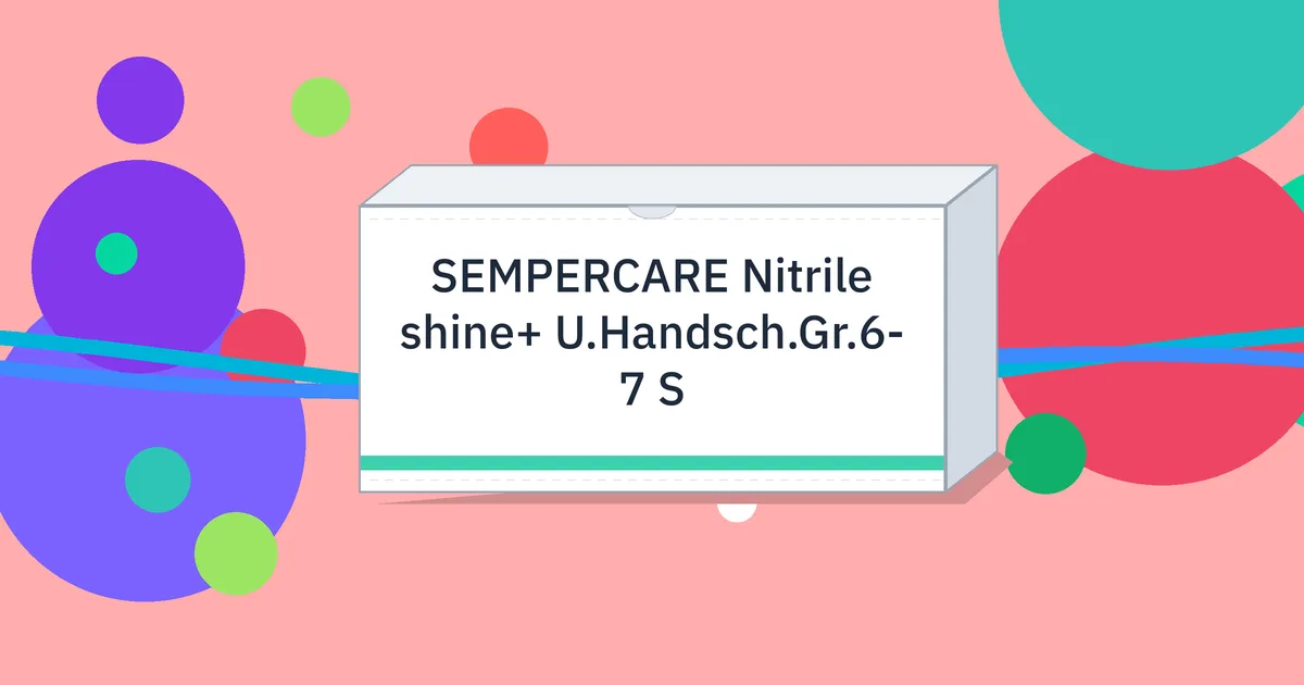 Symbolbild: Packung mit der Aufschrift SEMPERCARE Nitrile shine+ U.Handsch.Gr.6-7 S (PZN 10758726) – Verfügbarkeit und Bezug in Apotheken in Frankfurt am Main