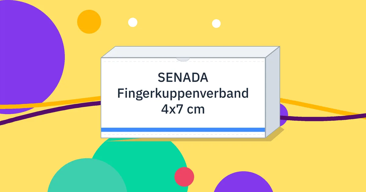 Symbolbild: Packung mit der Aufschrift SENADA Fingerkuppenverband 4x7 cm (PZN 10117803) – Verfügbarkeit und Bezug in Apotheken in Frankfurt am Main