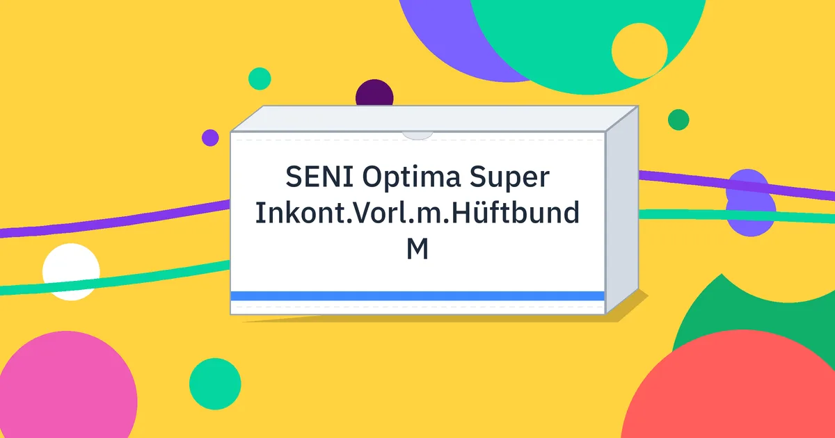Symbolbild: Packung mit der Aufschrift SENI Optima Super Inkont.Vorl.m.Hüftbund M (PZN 18012529) – Verfügbarkeit und Bezug in Apotheken in Frankfurt am Main