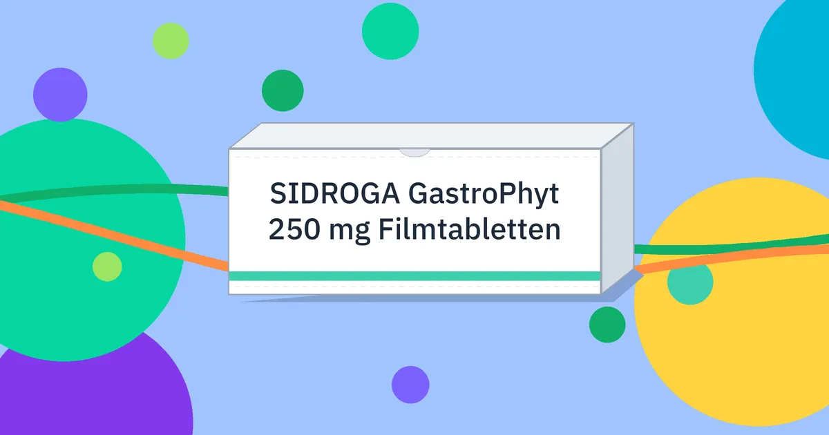 Symbolbild: Packung mit der Aufschrift SIDROGA GastroPhyt 250 mg Filmtabletten (PZN 17306588) – Verfügbarkeit und Bezug in Apotheken in Frankfurt am Main