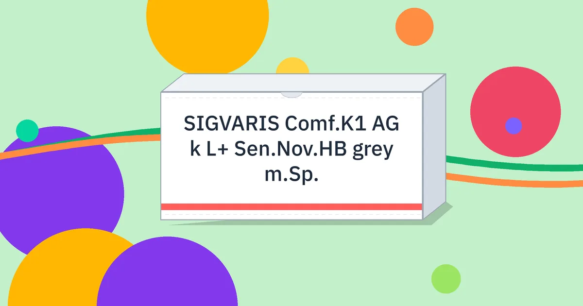 Symbolbild: Packung mit der Aufschrift SIGVARIS Comf.K1 AG k L+ Sen.Nov.HB grey m.Sp. (PZN 17101099) – Verfügbarkeit und Bezug in Apotheken in Frankfurt am Main