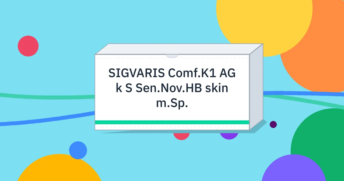 Symbolbild: Packung mit der Aufschrift SIGVARIS Comf.K1 AG k S Sen.Nov.HB skin m.Sp. (PZN 17102584) – Verfügbarkeit und Bezug in Apotheken in Frankfurt am Main