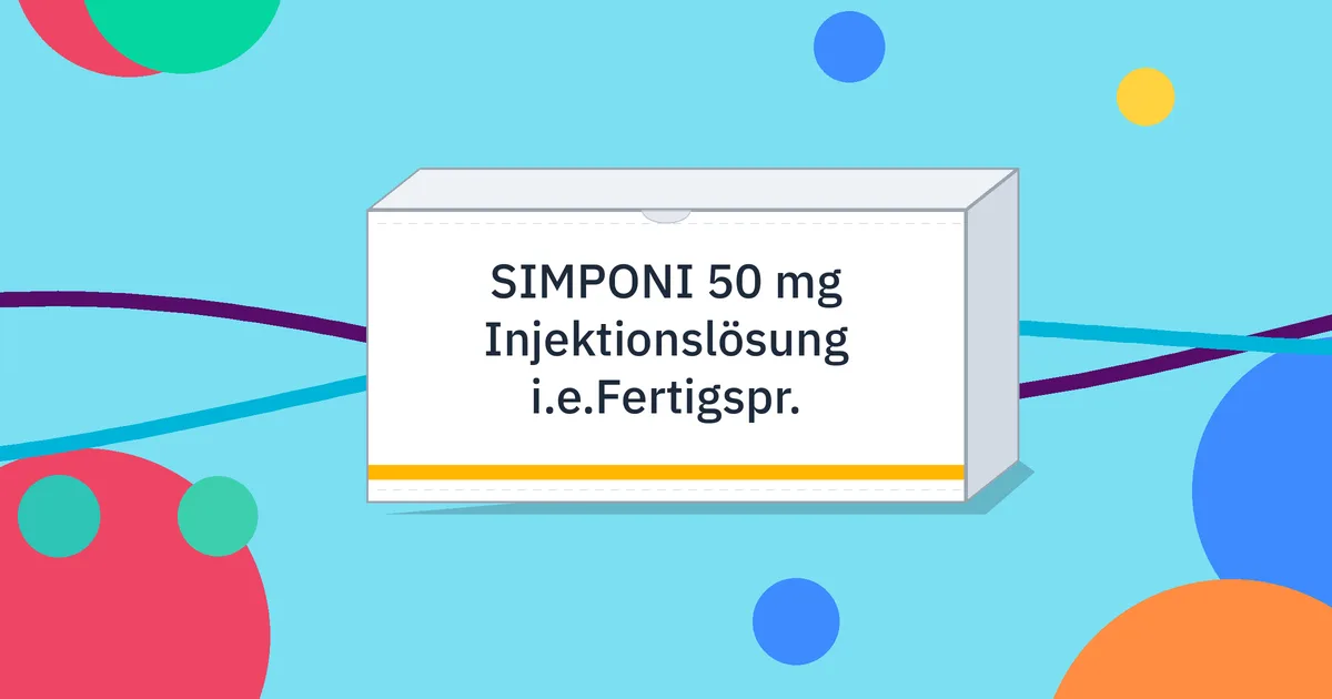 Symbolbild: Packung mit der Aufschrift SIMPONI 50 mg Injektionslösung i.e.Fertigspr. (PZN 13566950) – Verfügbarkeit und Bezug in Apotheken in Frankfurt am Main