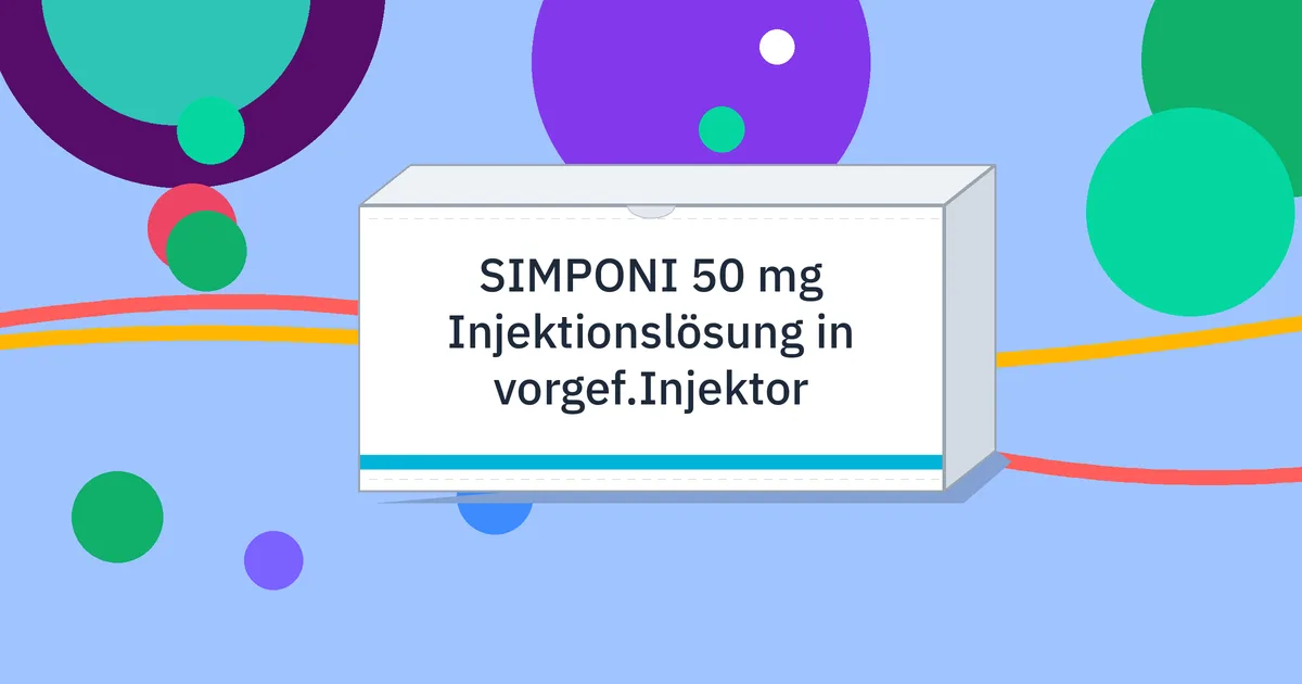 Symbolbild: Packung mit der Aufschrift SIMPONI 50 mg Injektionslösung in vorgef.Injektor (PZN 16875551) – Verfügbarkeit und Bezug in Apotheken in Frankfurt am Main